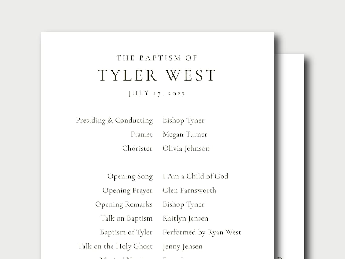 Simple, Modern, Editable LDS Baptism Program Template: 5X7 Instant ...