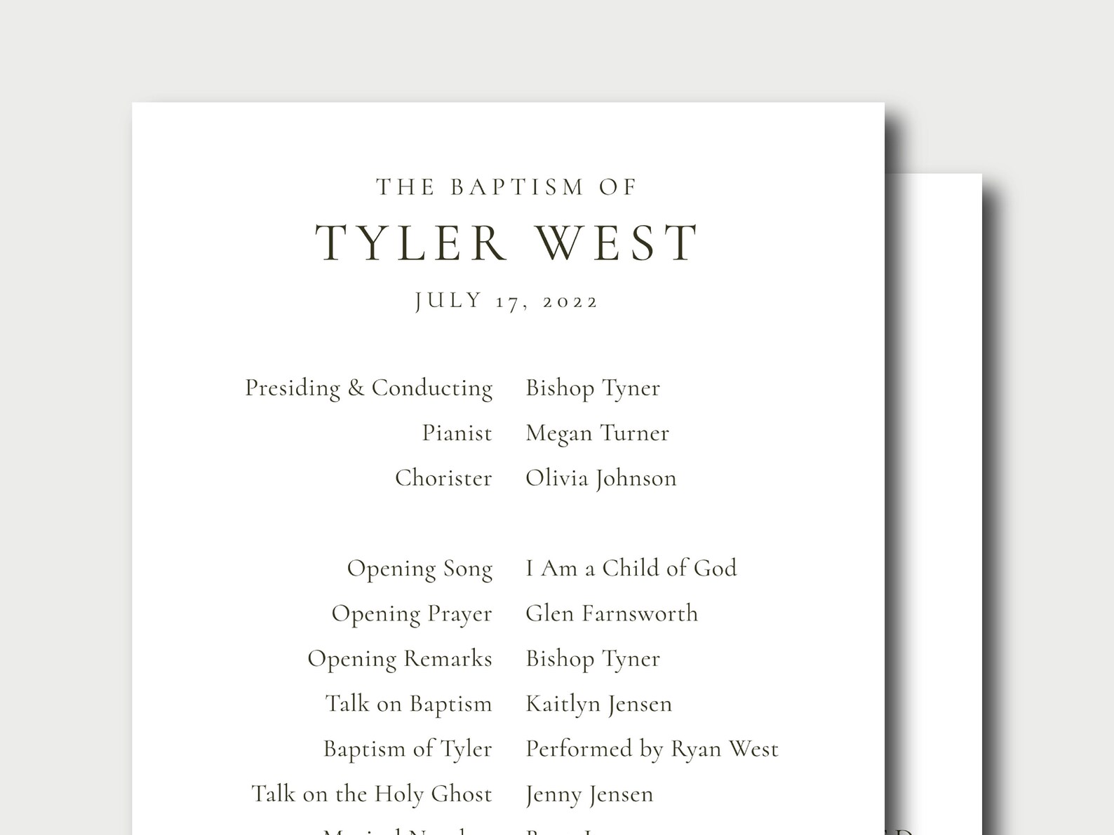 Simple, Modern, Editable LDS Baptism Program Template: 5X7 Instant ...