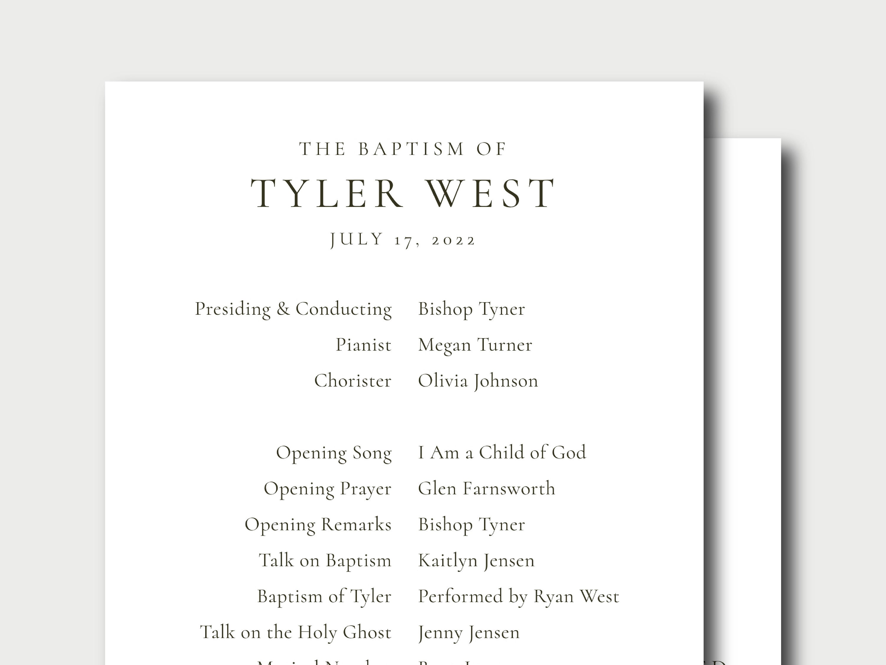 Simple, Modern, Editable LDS Baptism Program Template: 5X7 Instant ...