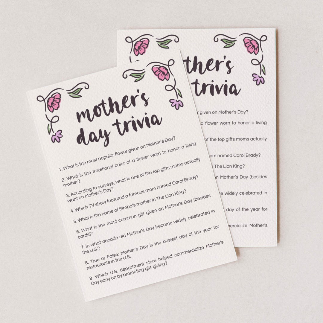 Mother's Day Games Printable Trivia Game Instant Download Party Games ...