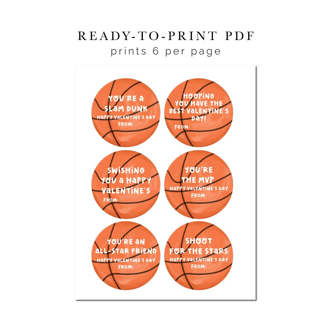 Basketball Ball Class Valentine's Day Tags | Sports Printable Gift Tag ...