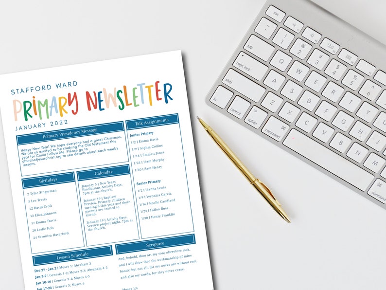 LDS Primary Newsletter Template | Printable LDS Newsletter Instant ...
