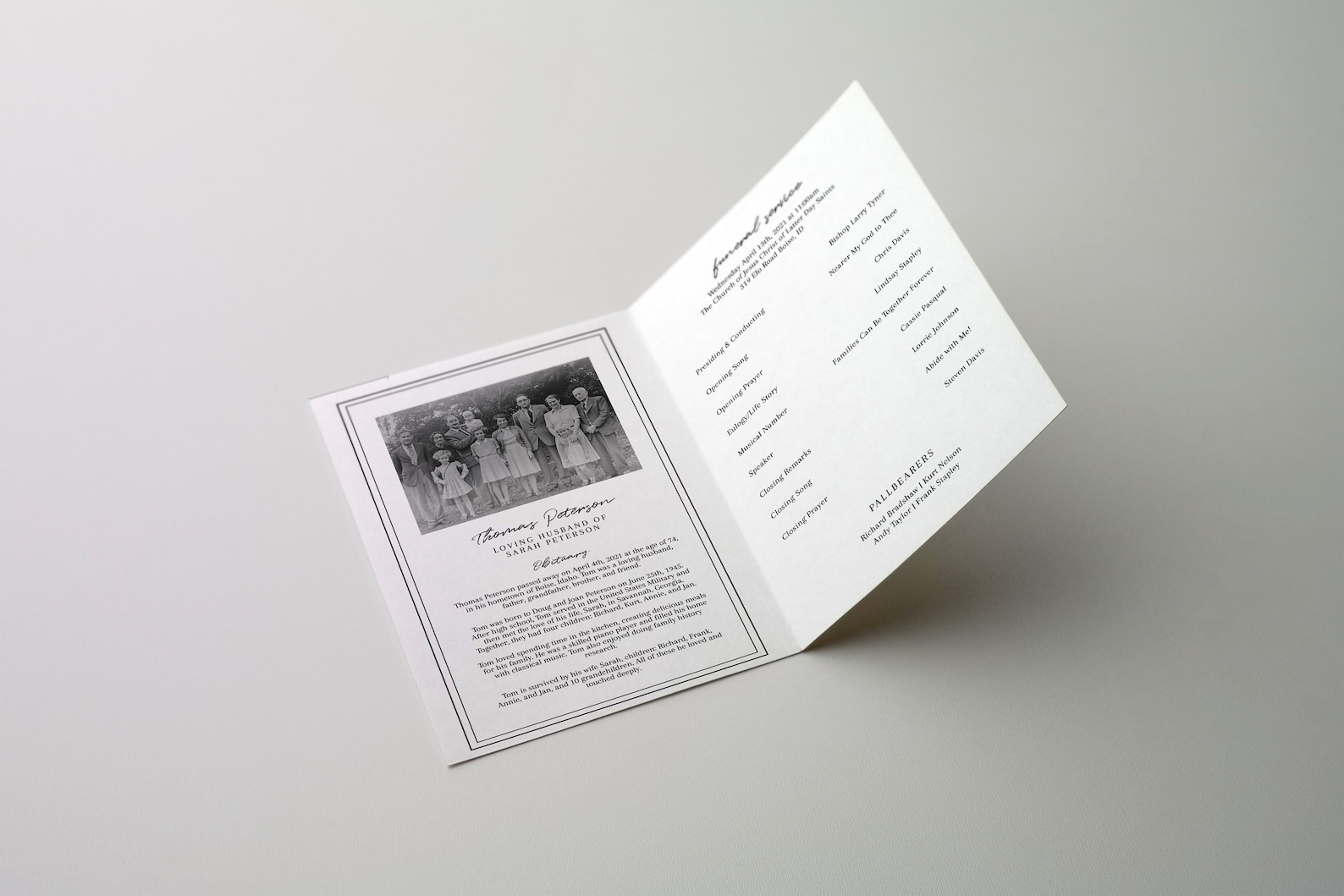 LDS Funeral Program, Memorial Service Program, Order of Service ...