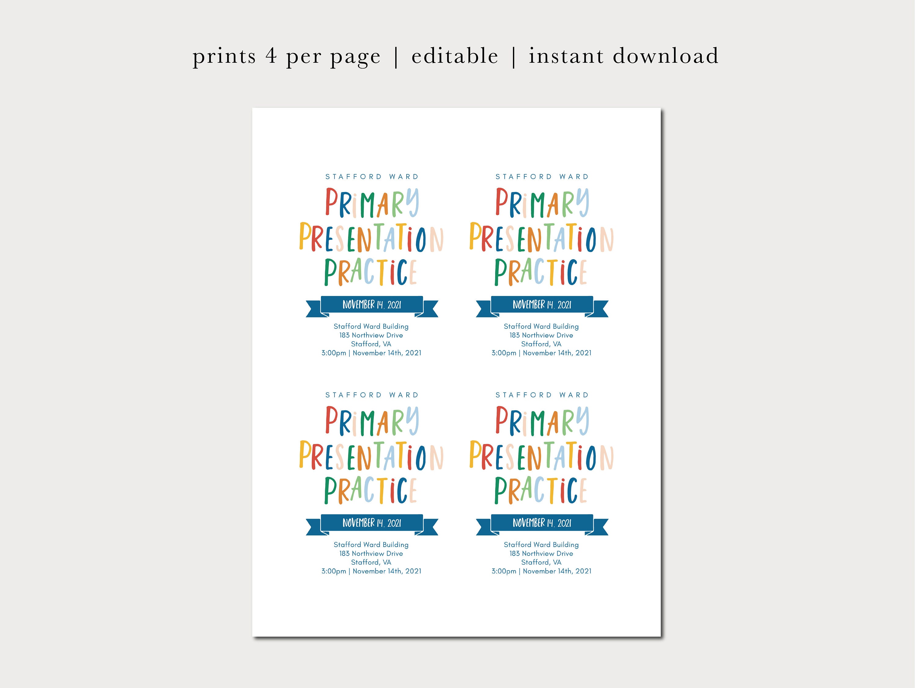 Primary Program Practice Invitation | LDS Primary Presentation | Editable Template | Primary ...