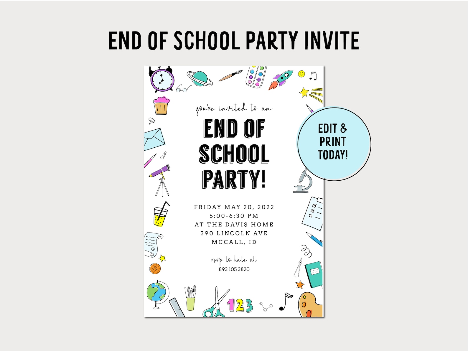 End of Year Party Invitation, Last Day of School Party Invitation ...
