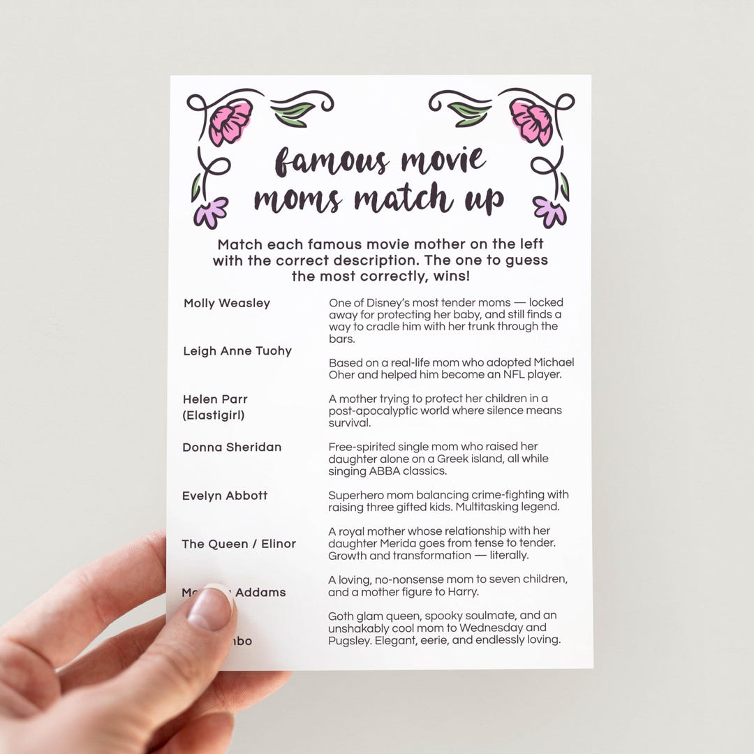 Mother's Day Games Printable Famous Moms Movie Match up Game Instant ...