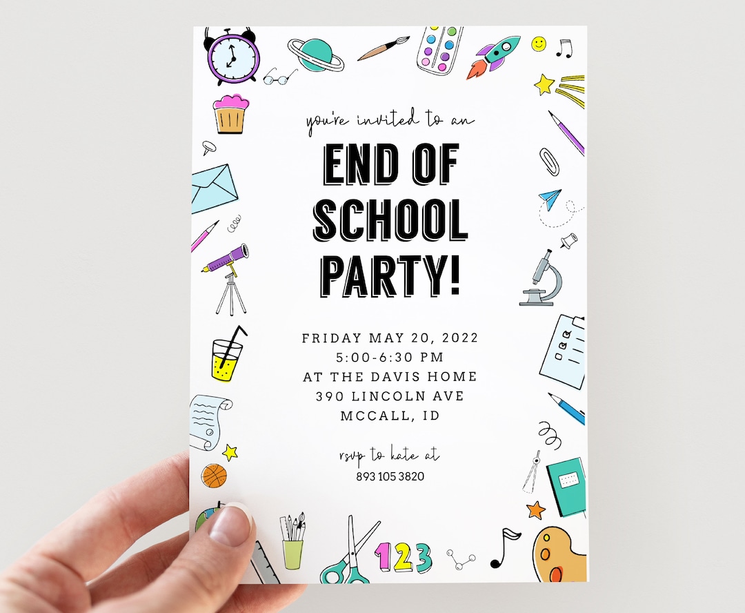 End of Year Party Invitation, Last Day of School Party Invitation ...