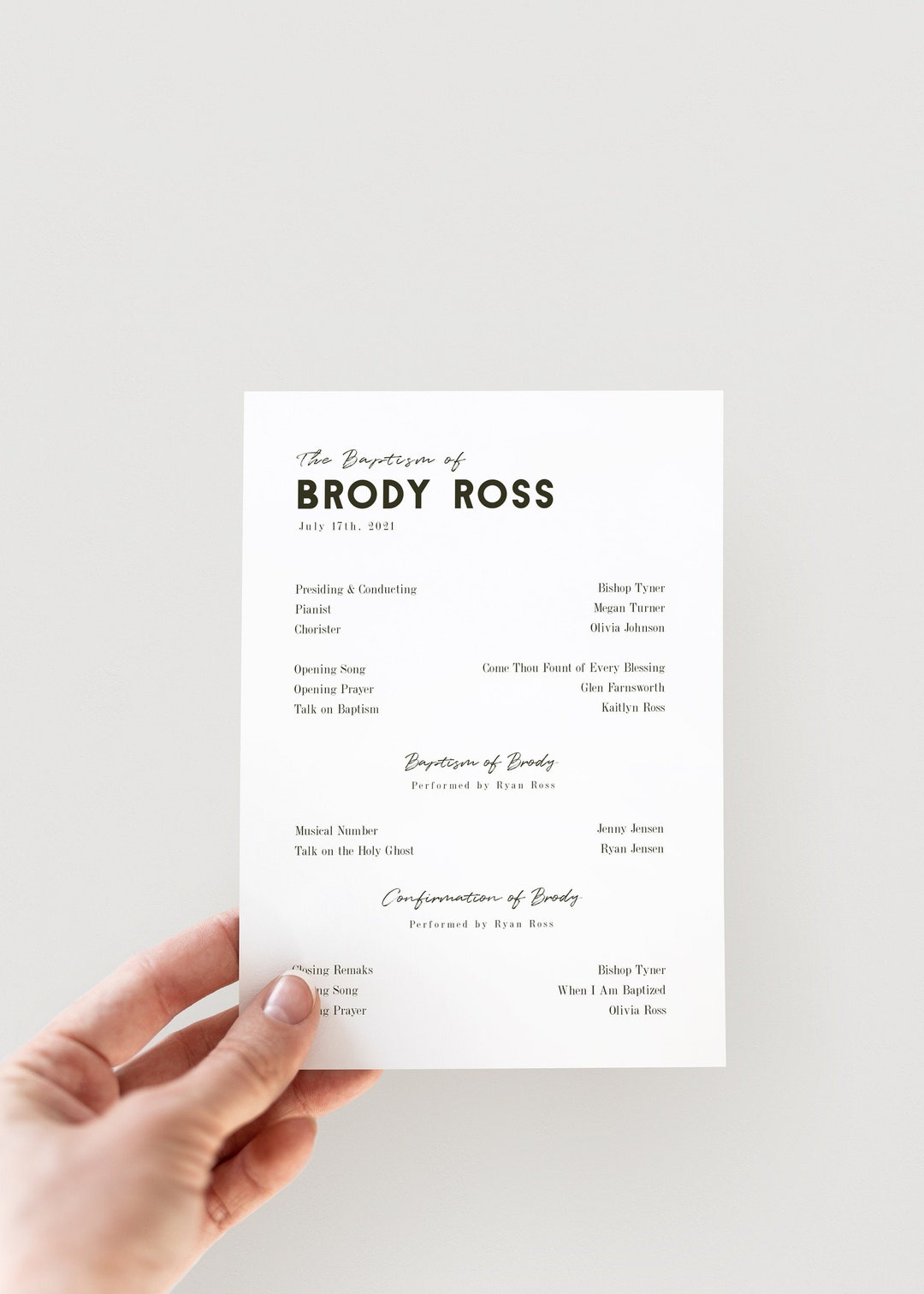 Boy Baptism Program | Simple, Modern, Minimalist LDS Baptism Program ...