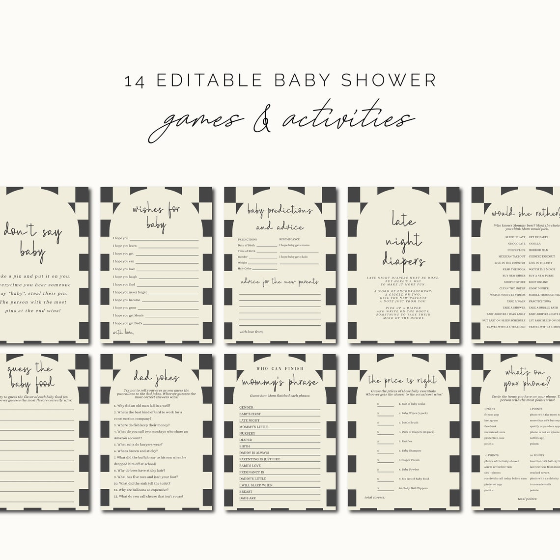 Checkers Baby Shower Game Bundle | Checkerboard Baby Shower | Check ...