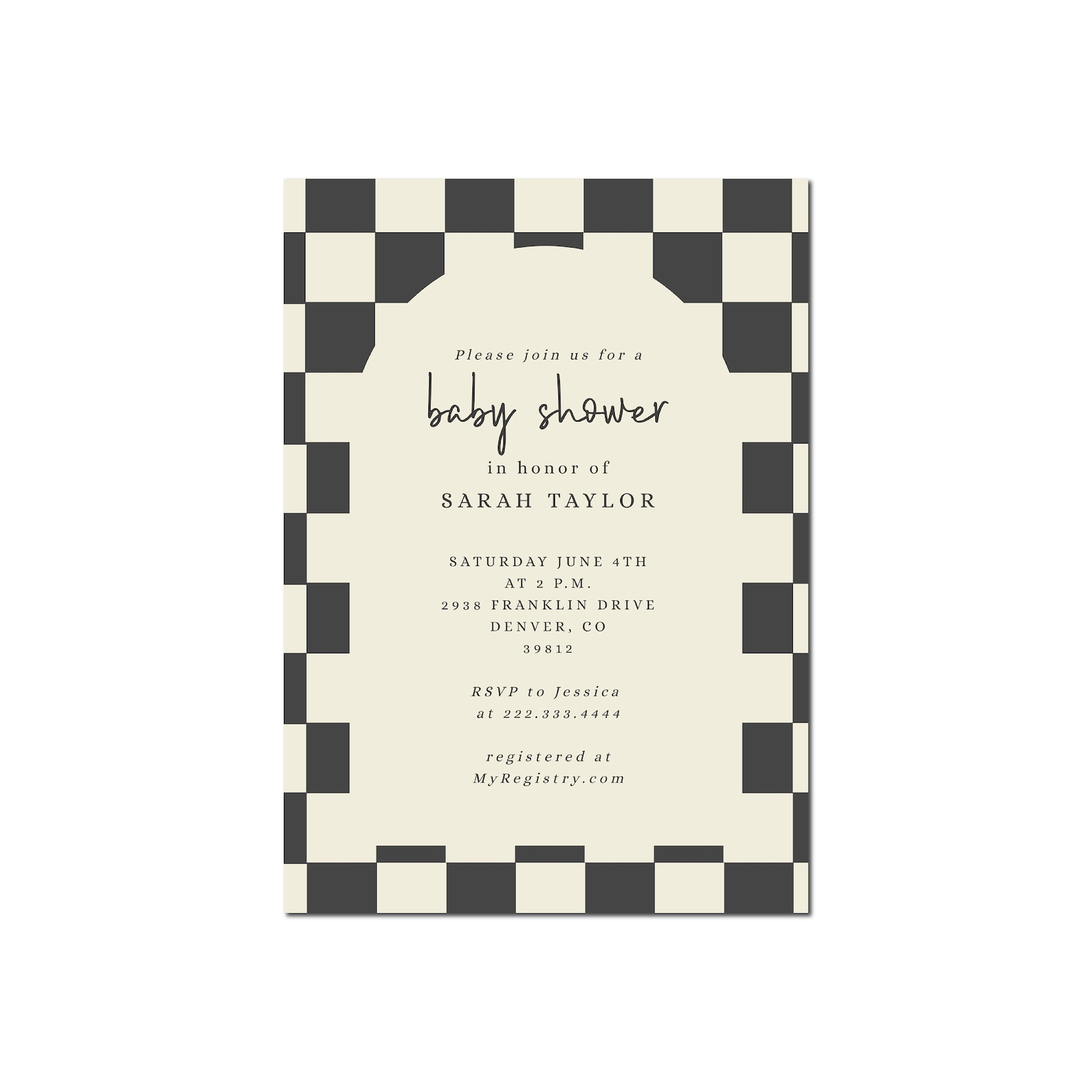 Checkers Baby Shower Invitation | Checkerboard Baby Shower Invite ...