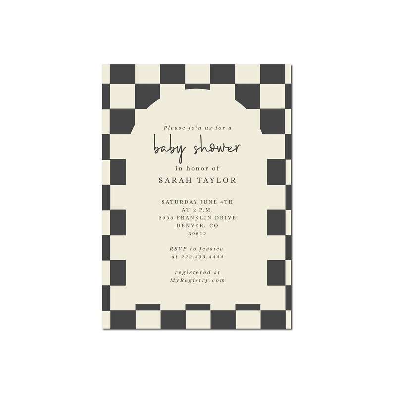 Checkers Baby Shower Invitation | Checkerboard Baby Shower Invite ...