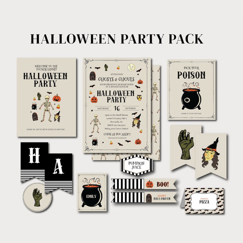 Halloween Party Pack Printables | Editable Halloween Bundle Instant ...