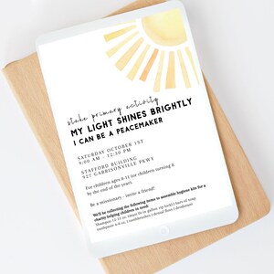 LDS Primary Activity Invitation | Sunshine Invite | Let Your Light ...