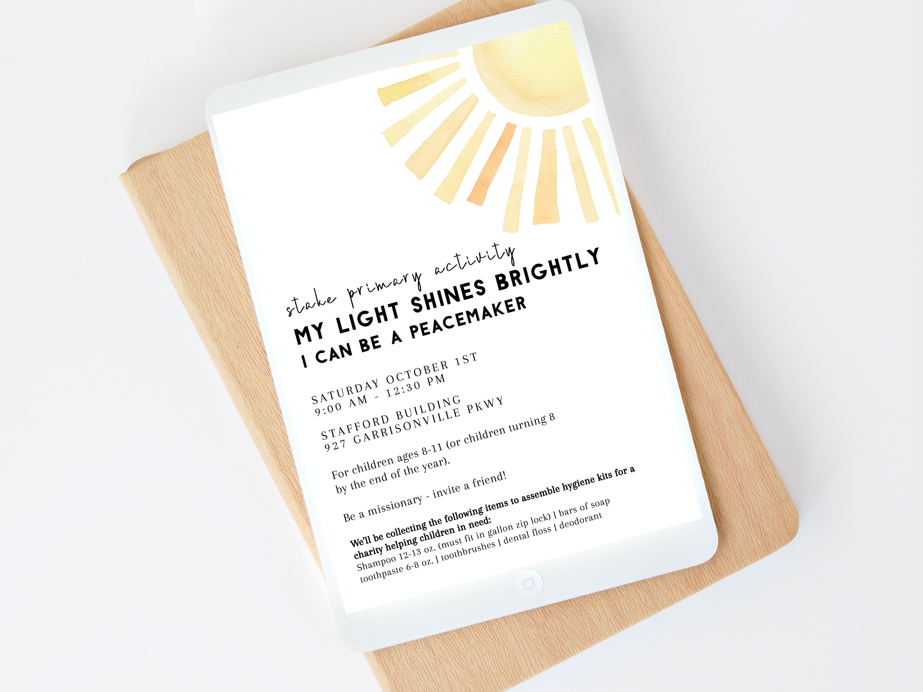 LDS Primary Activity Invitation | Sunshine Invite | Let Your Light ...