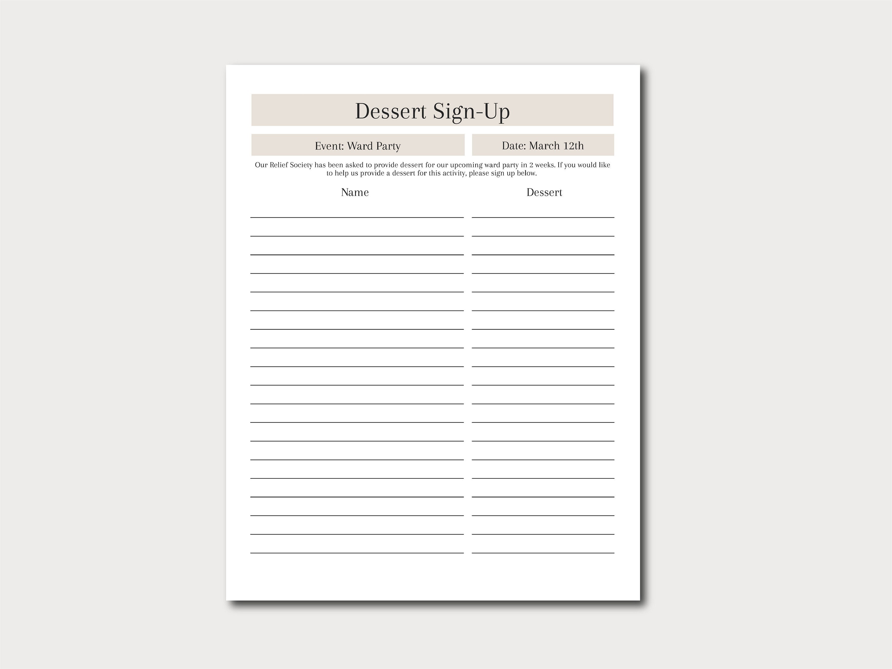 Sign up Sheet Template | 2 Sign up Forms | LDS Minimalist Sign up Sheet ...