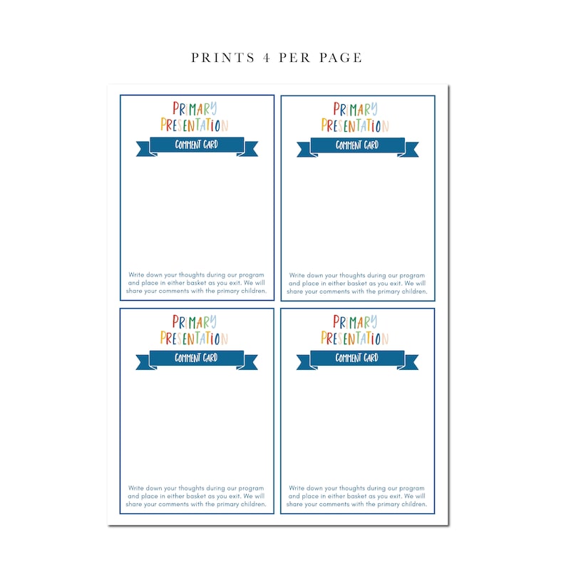 Primary Presentation Comment Card| LDS Primary Presentation Sacrament ...