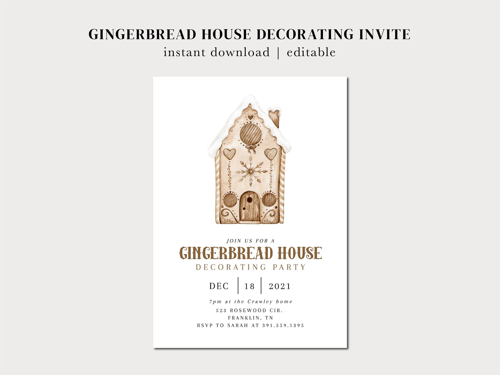 Editable Gingerbread House Decorating Party Invitation | Gingerbread ...