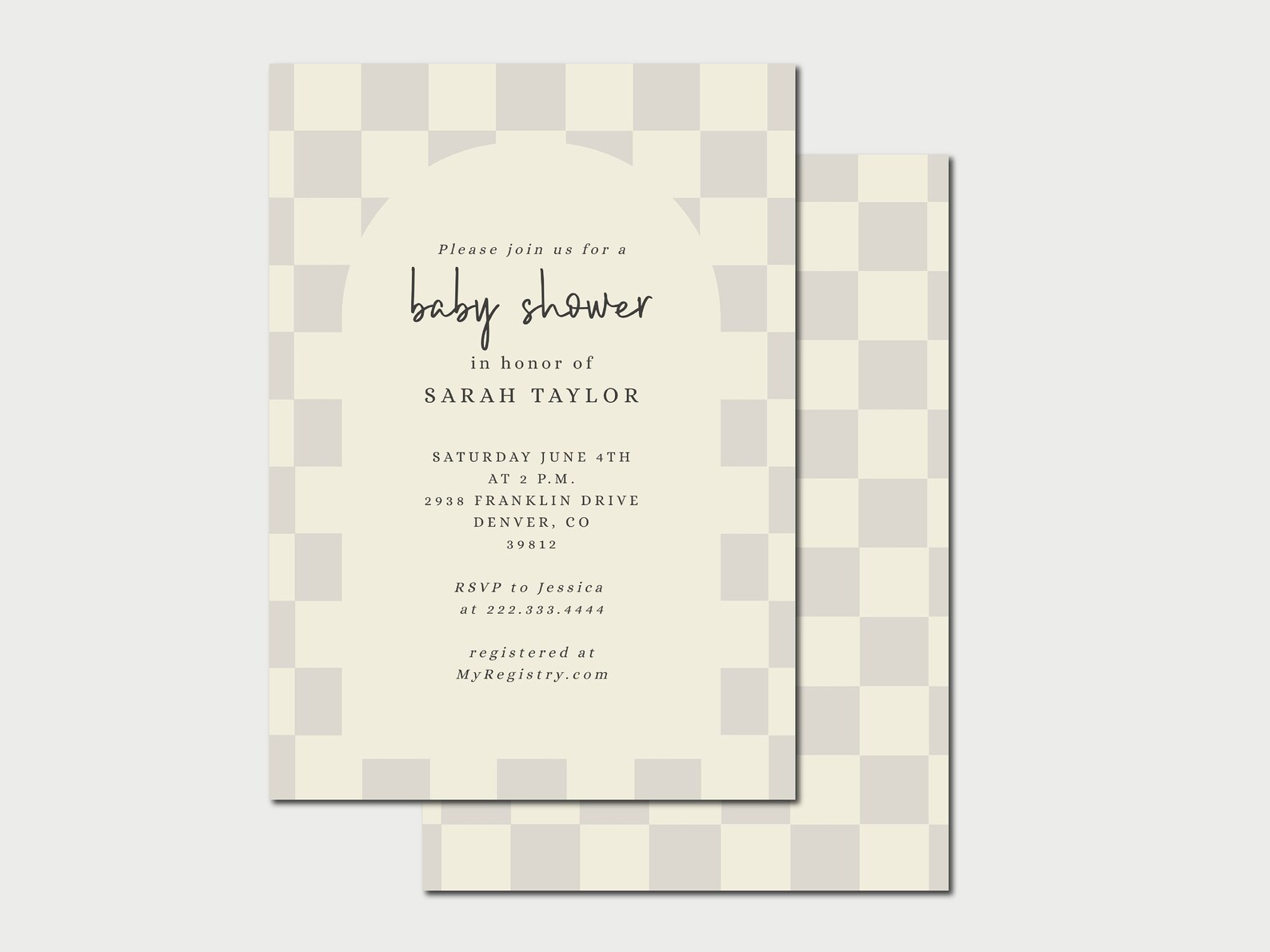 Neutral Checkers Baby Shower Invitation | Checkerboard Baby Shower ...