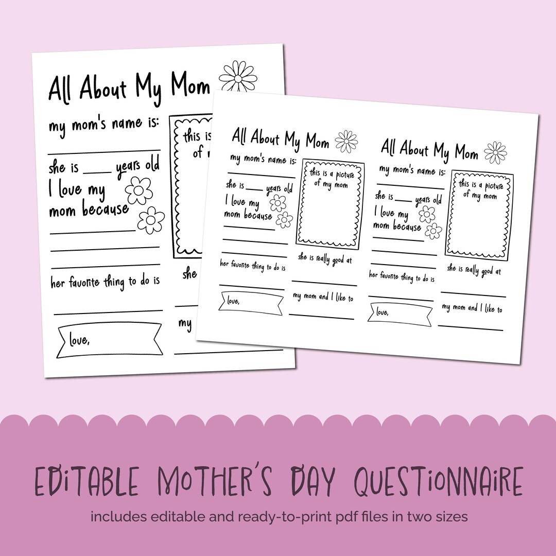 All About My Mom Editable Printable Mother's Day Activity for Kids DIY ...