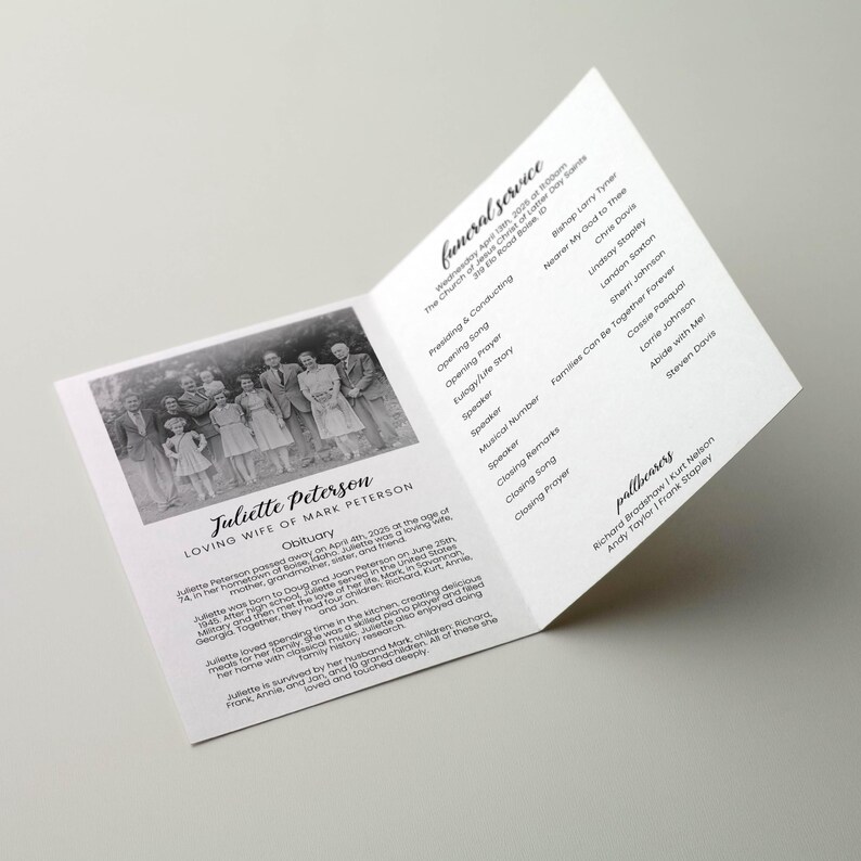 LDS Funeral Program, Memorial Service Program, Order of Service ...