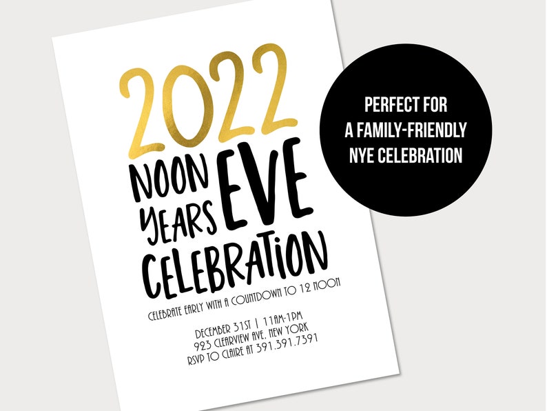 Noon Years Eve Party Invitation | Kids New Years Party Invite | Family ...