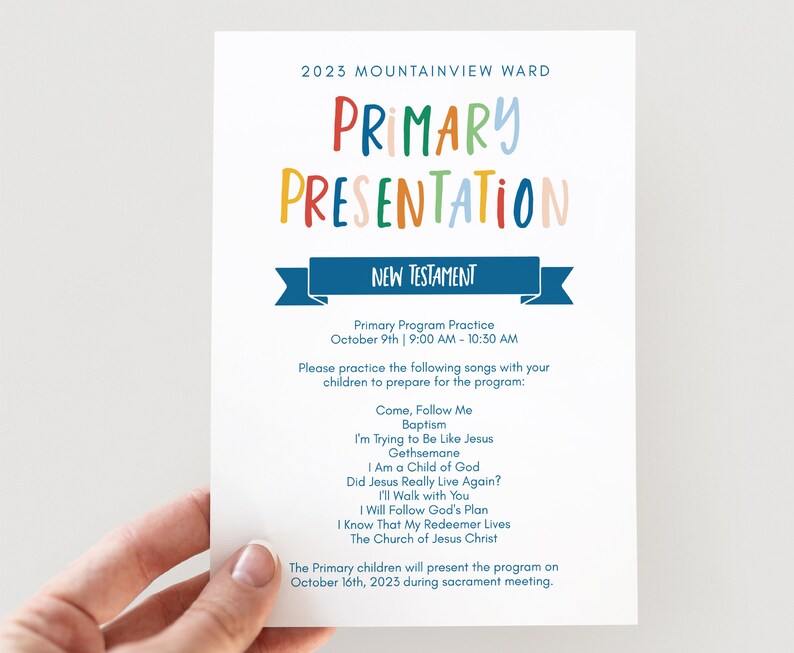 LDS Primary Program Parent Information Card | LDS Primary Presentation ...