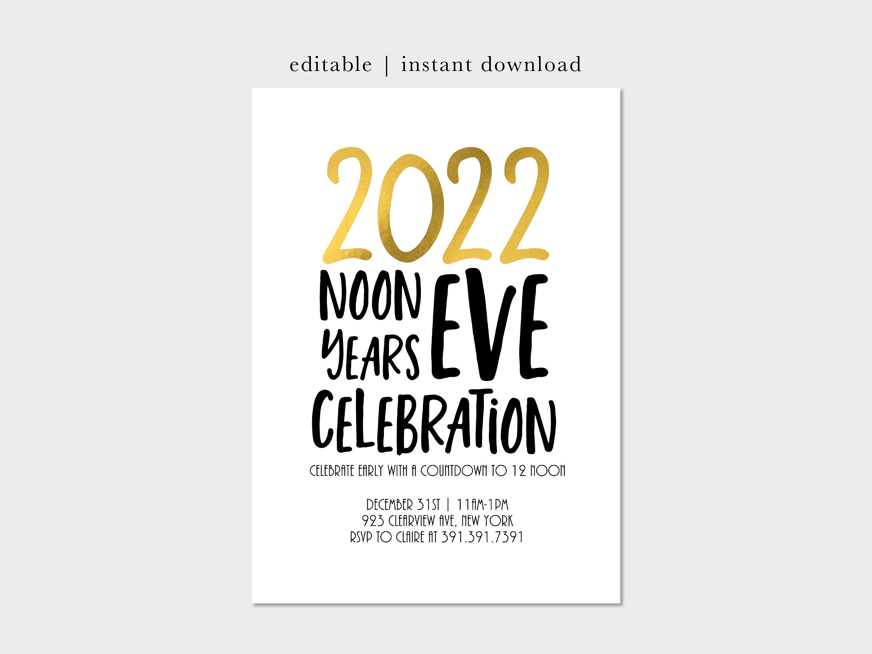 Noon Years Eve Party Invitation | Kids New Years Party Invite | Family ...