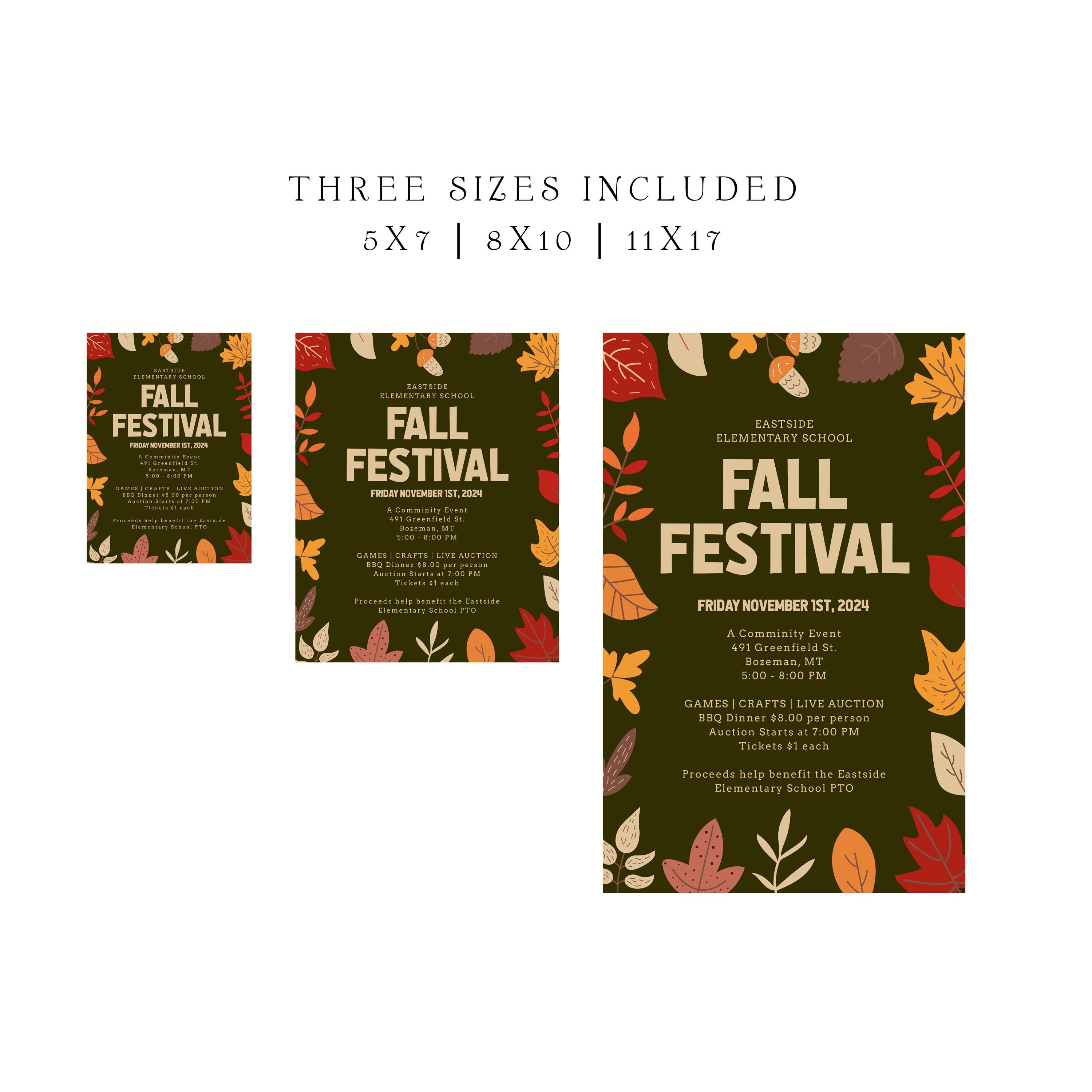 Editable Fall Festival Flyer, Autumn Harvest School Fundraiser Event ...