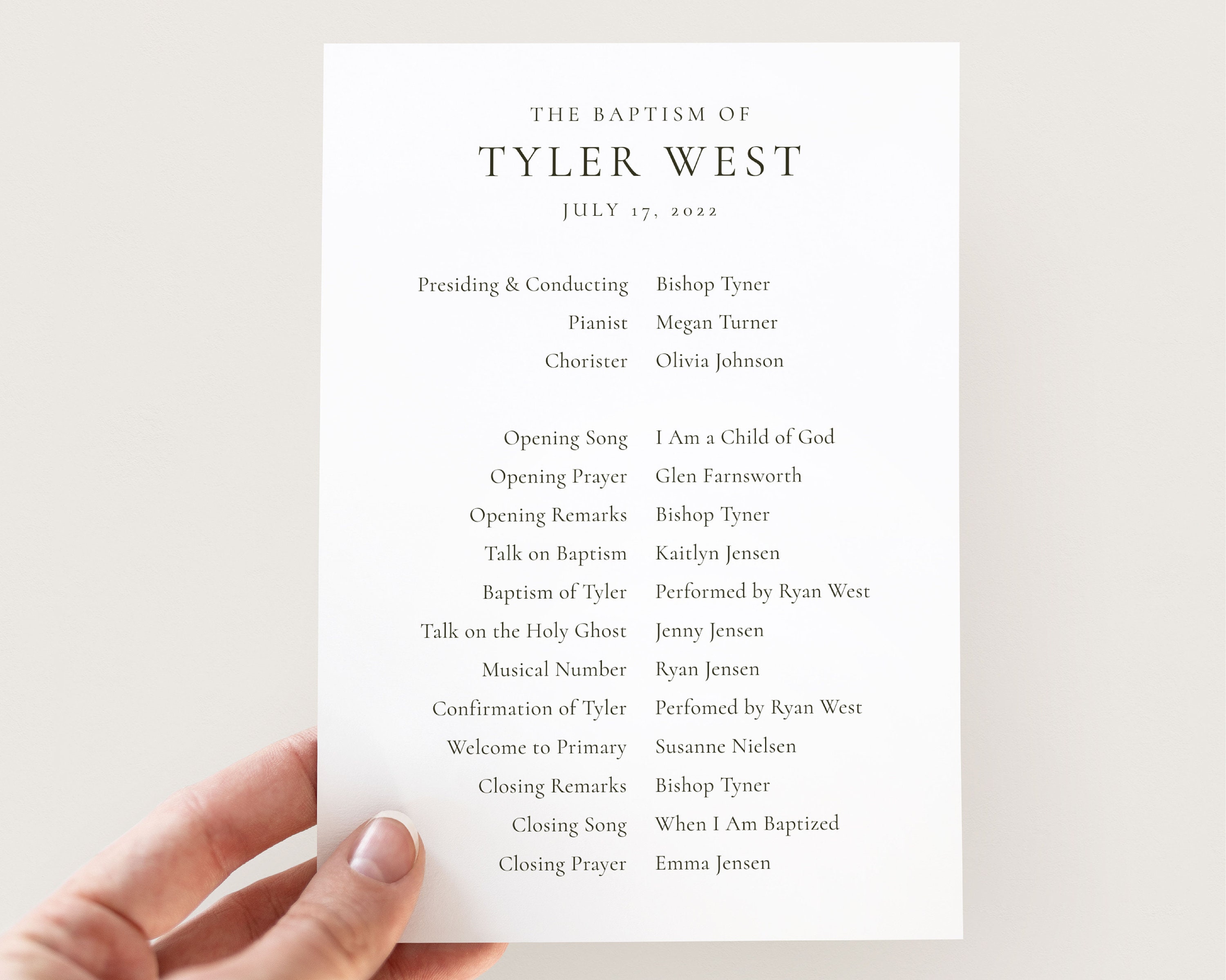 Simple, Modern, Editable LDS Baptism Program Template: 5X7 Instant ...