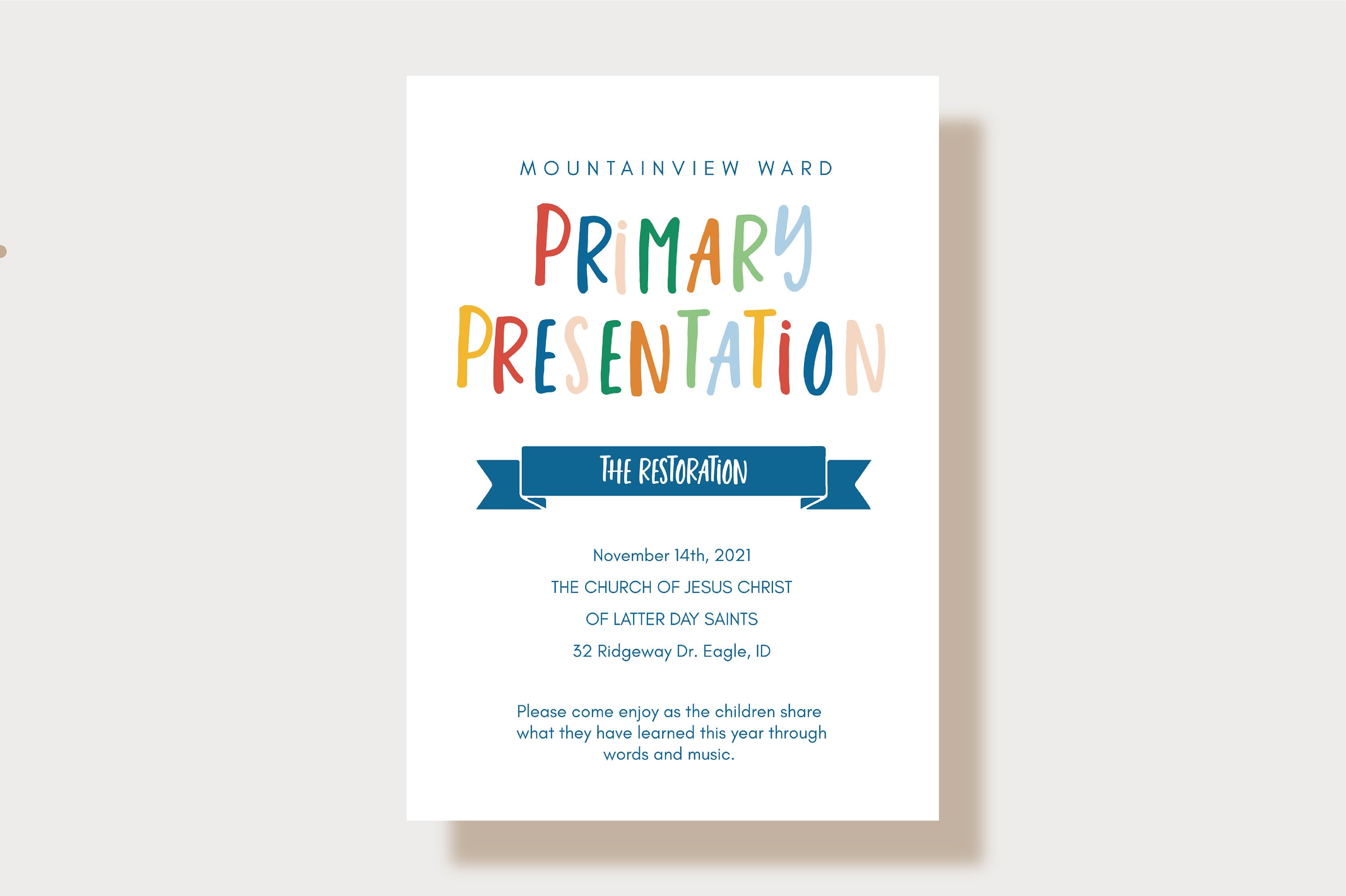 Primary Program Invitation LDS Primary Presentation - Etsy Australia