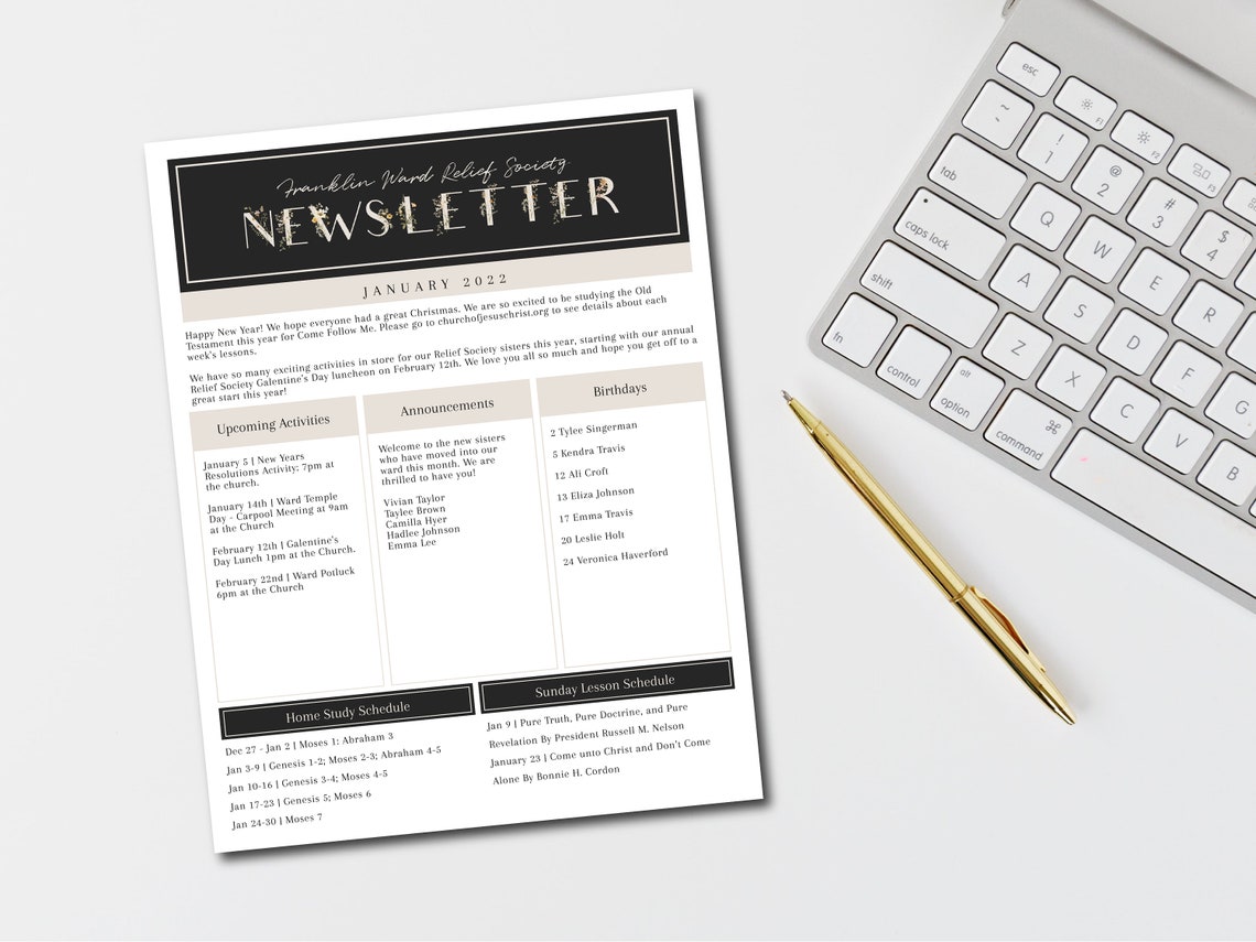 LDS Relief Society Newsletter Template | Printable LDS Newsletter ...