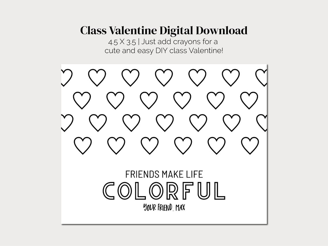 Crayon Valentine Tags, Coloring Gift Tags, Classroom Valentine, Kids ...