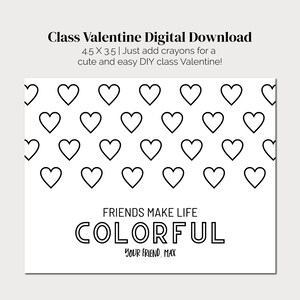 Crayon Valentine Tags, Coloring Gift Tags, Classroom Valentine, Kids ...