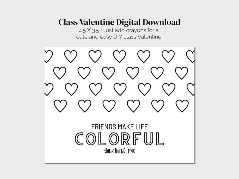 Crayon Valentine Tags, Coloring Gift Tags, Classroom Valentine, Kids ...