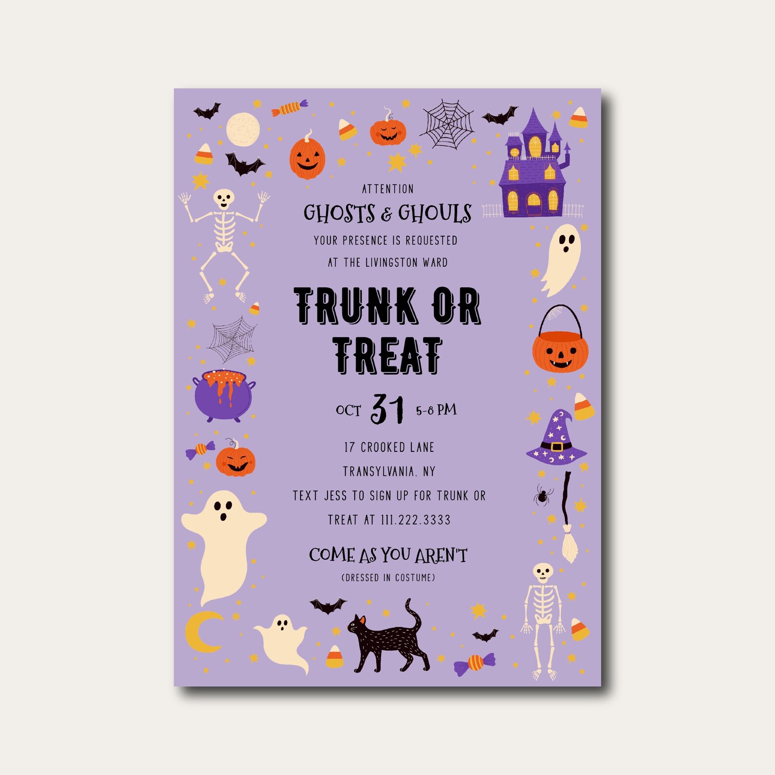 Cute Trunk or Treat Invitation Instant Download | Editable Halloween ...