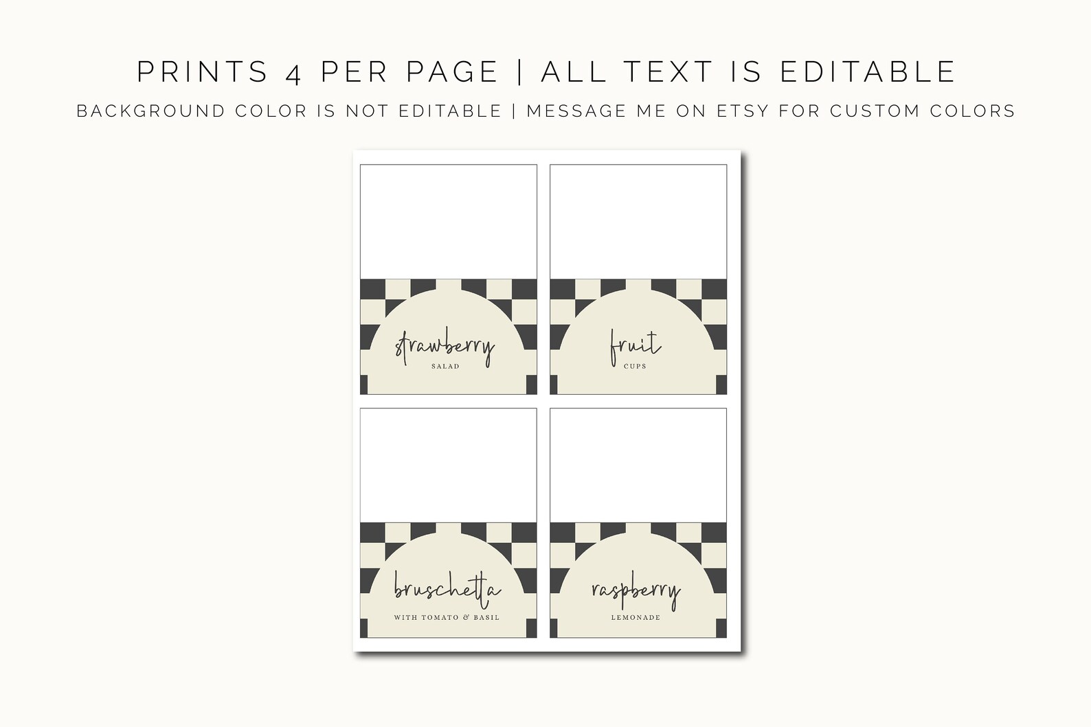 Editable Checkerboard Food Labels | Baby Shower Food Cards | Tent Card ...