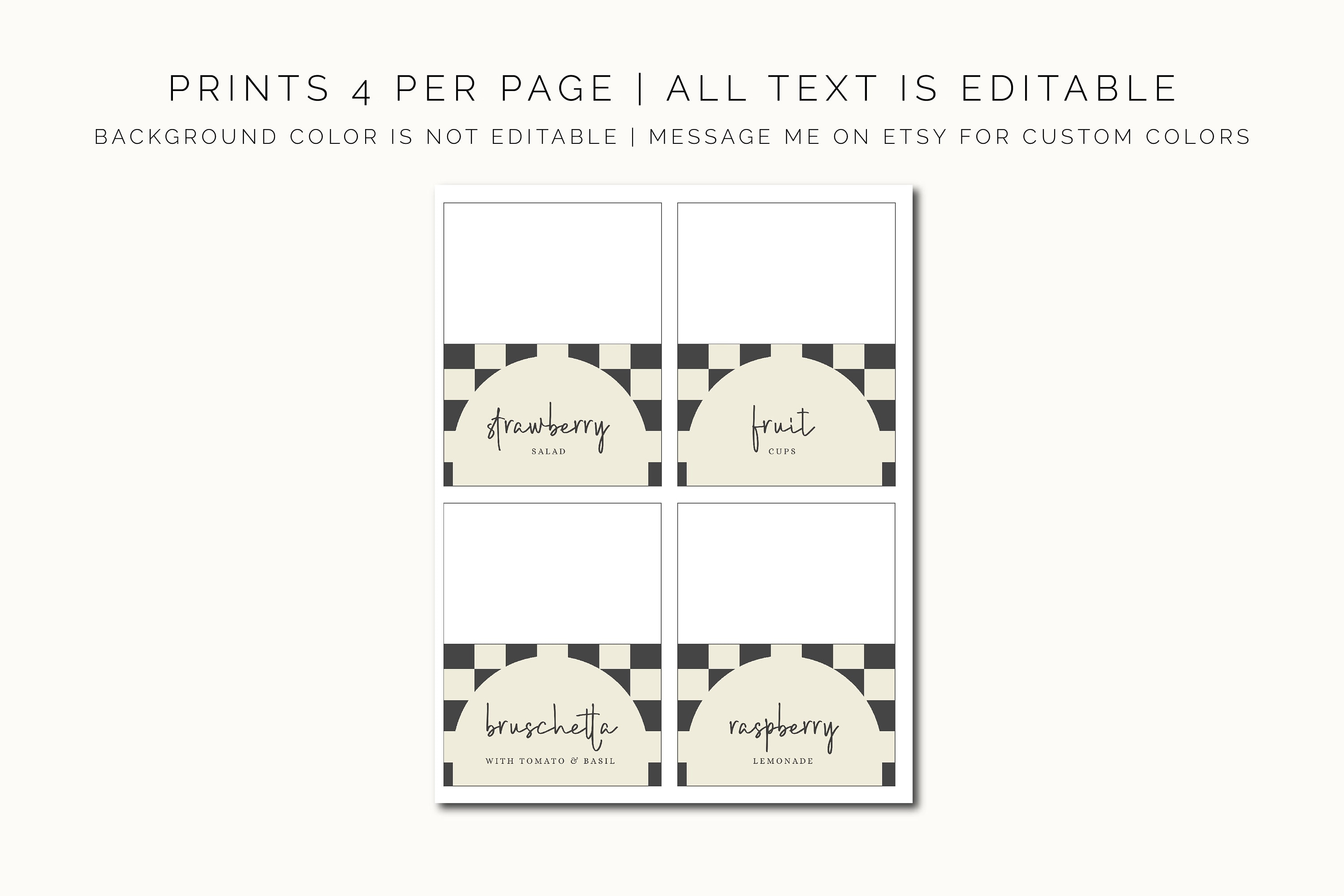 Editable Checkerboard Food Labels Baby Shower Food Cards Tent Card ...