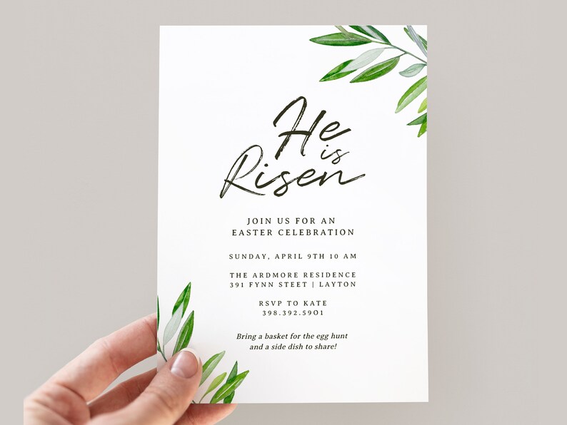 Religious Easter Celebration Invitation Template | He is Risen Invite ...