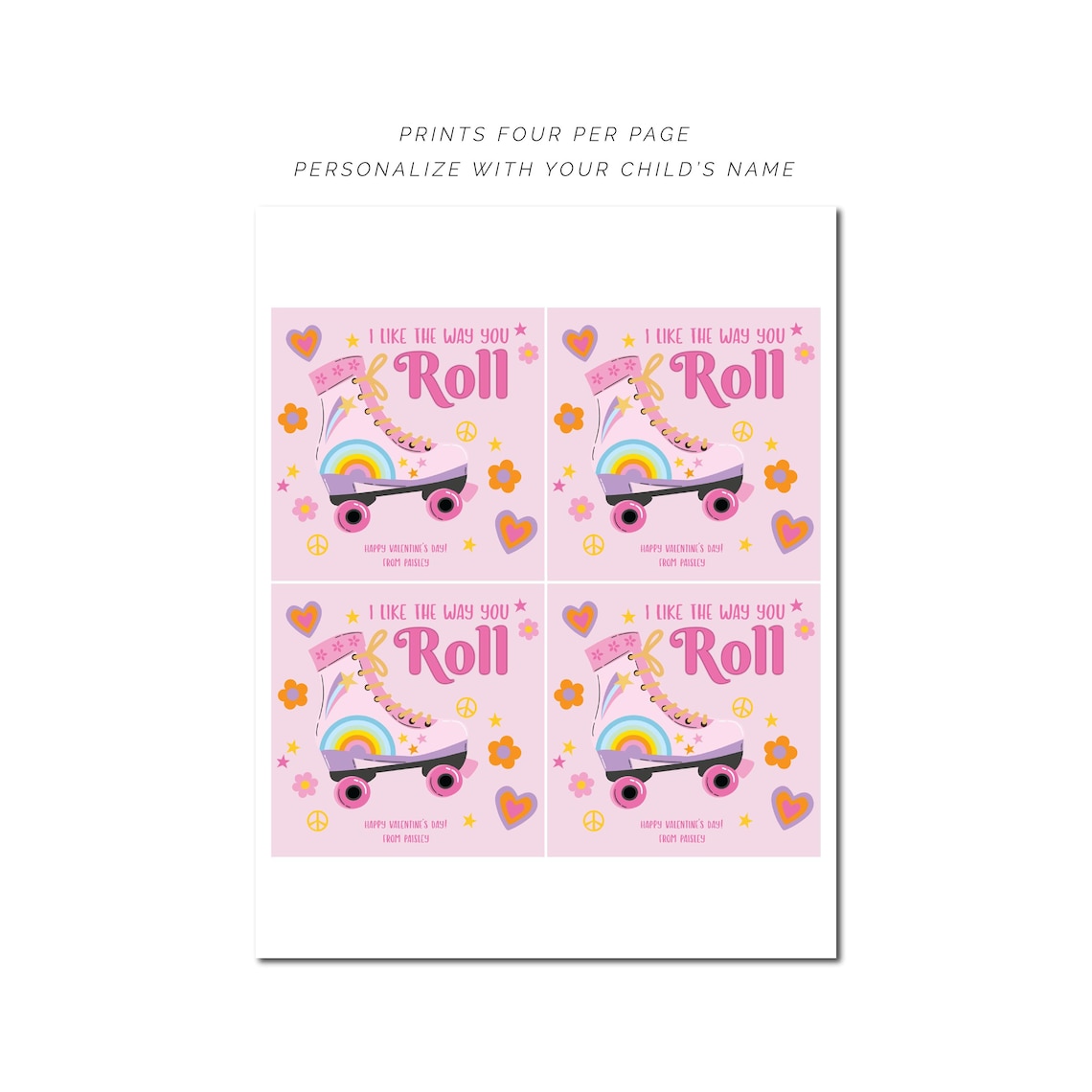 Roller Skate Valentine's Day Gift Tag Editable, I Like the Way You Roll ...