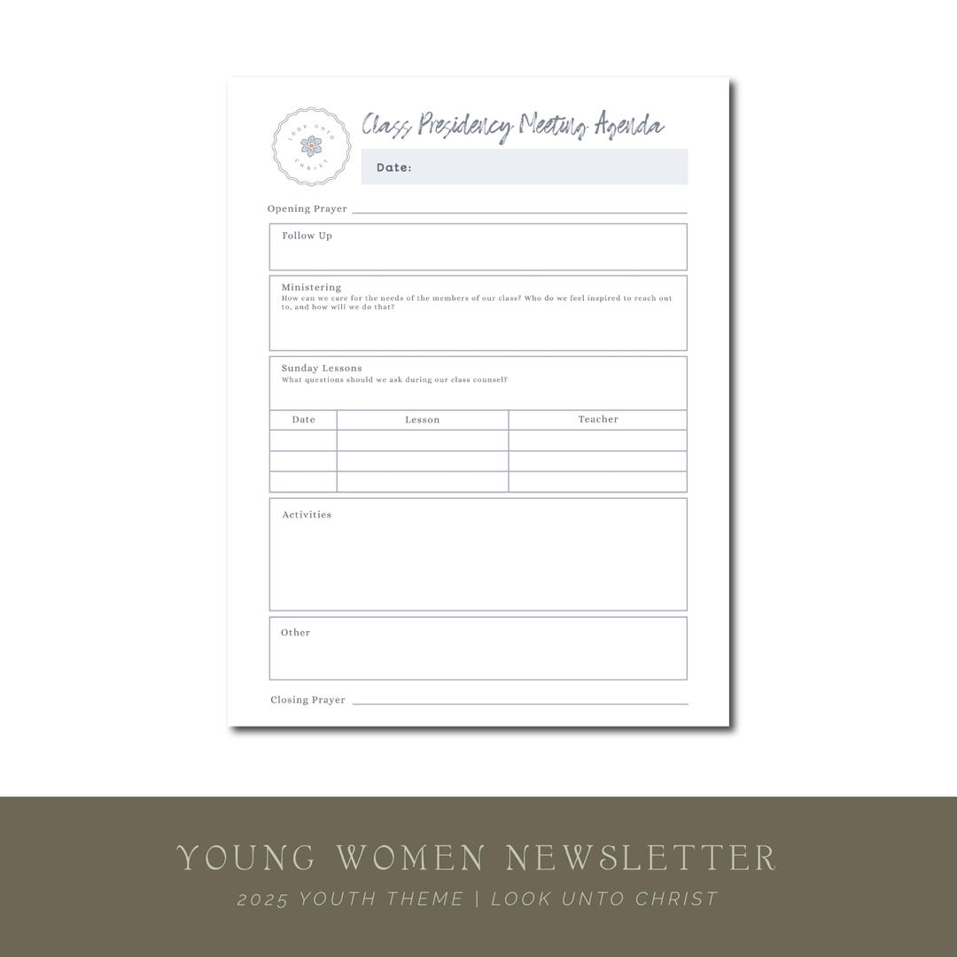 2025 LDS Young Women Class Presidency Meeting Agenda, LDS Young Women ...
