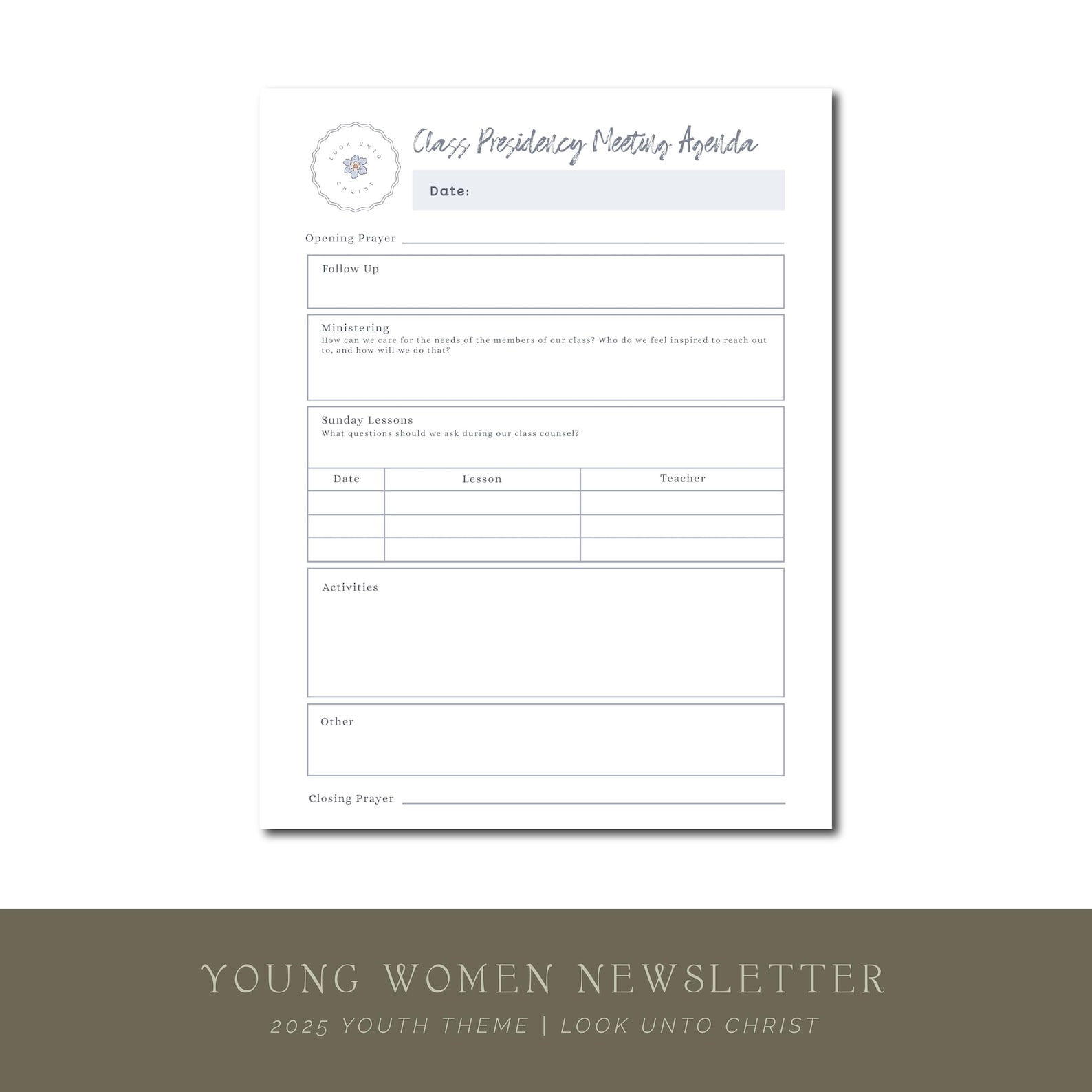 2025 LDS Young Women Class Presidency Meeting Agenda, LDS Young Women ...