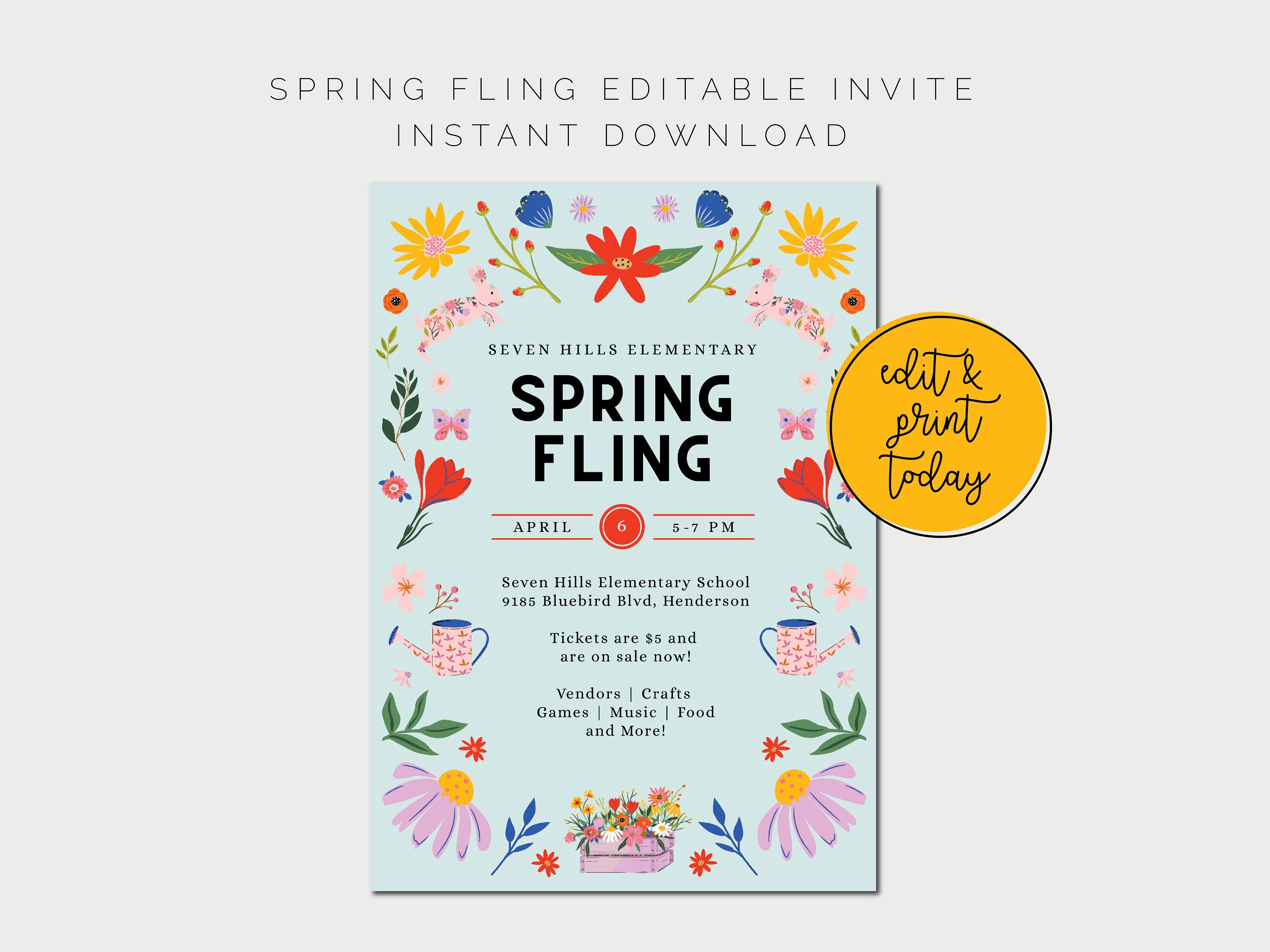 Spring Fling Printable Invitation Spring Invitation Spring Fling School ...
