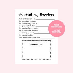 Mother's Day Questionnaire Printable All About My Grandma Mothers Day ...