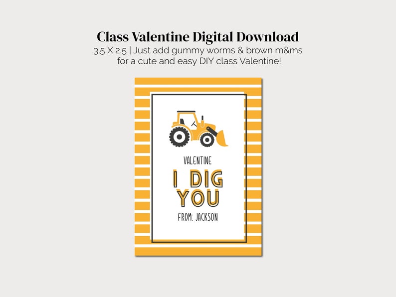 I Dig You Valentine Tags, Construction Gift Tags, Classroom Valentine ...