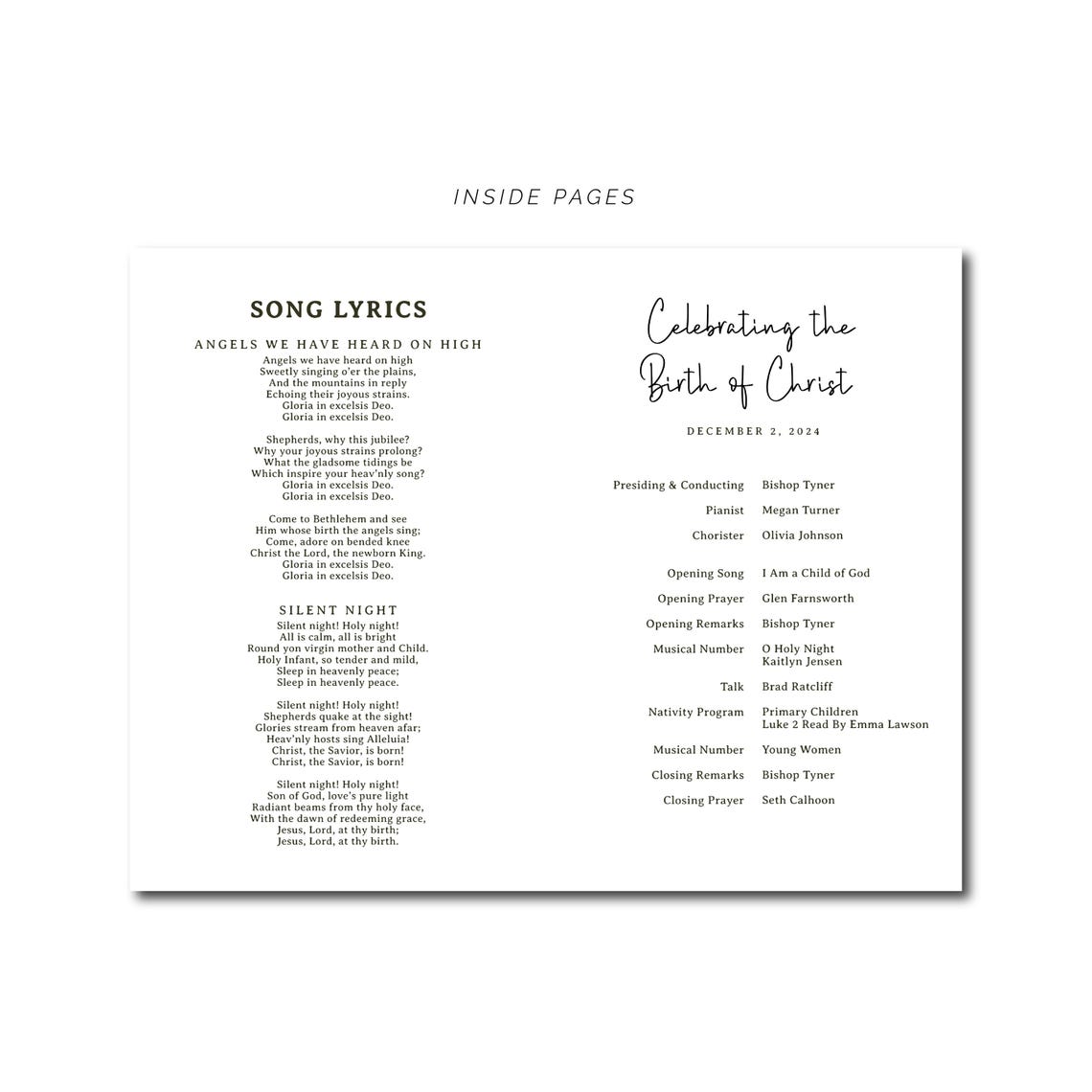 Christmas Program Template LDS Christmas Sacrament Meeting Program Template Editable Church ...