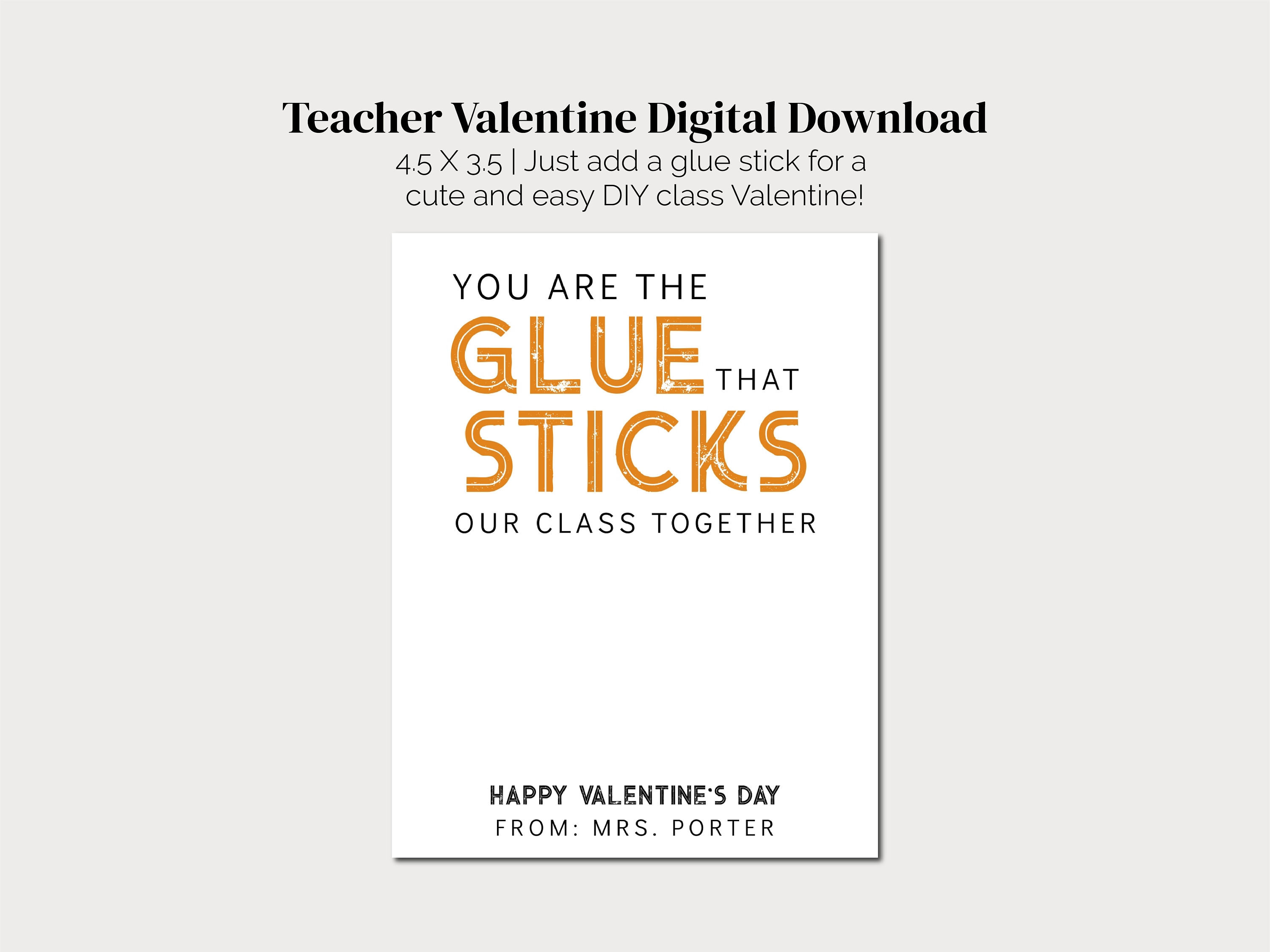 Glue Stick Teacher Valentine Tags, Class Valentine From Teacher ...