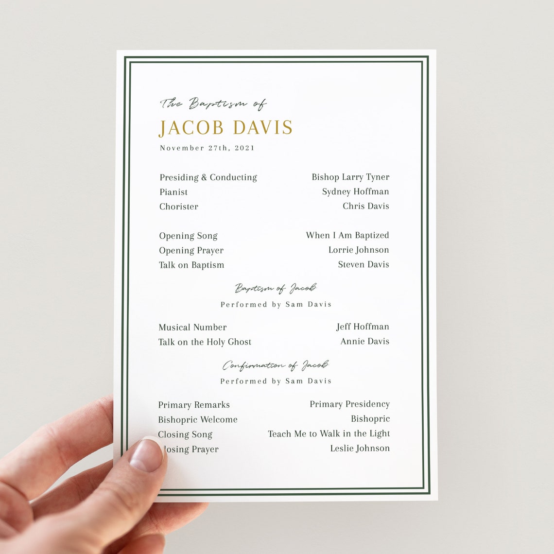 LDS Baptism Program Template Boy Green and Gold LDS Baptism Program Boy ...