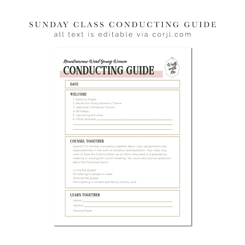 LDS Young Women Conducting Guide 2026 Youth Theme Walk With Me | Sunday ...