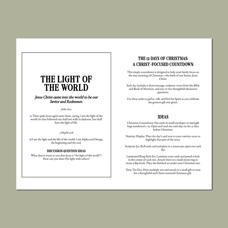 LDS Christmas Study Cards - 12 Day Countdown - Scripture Advent ...