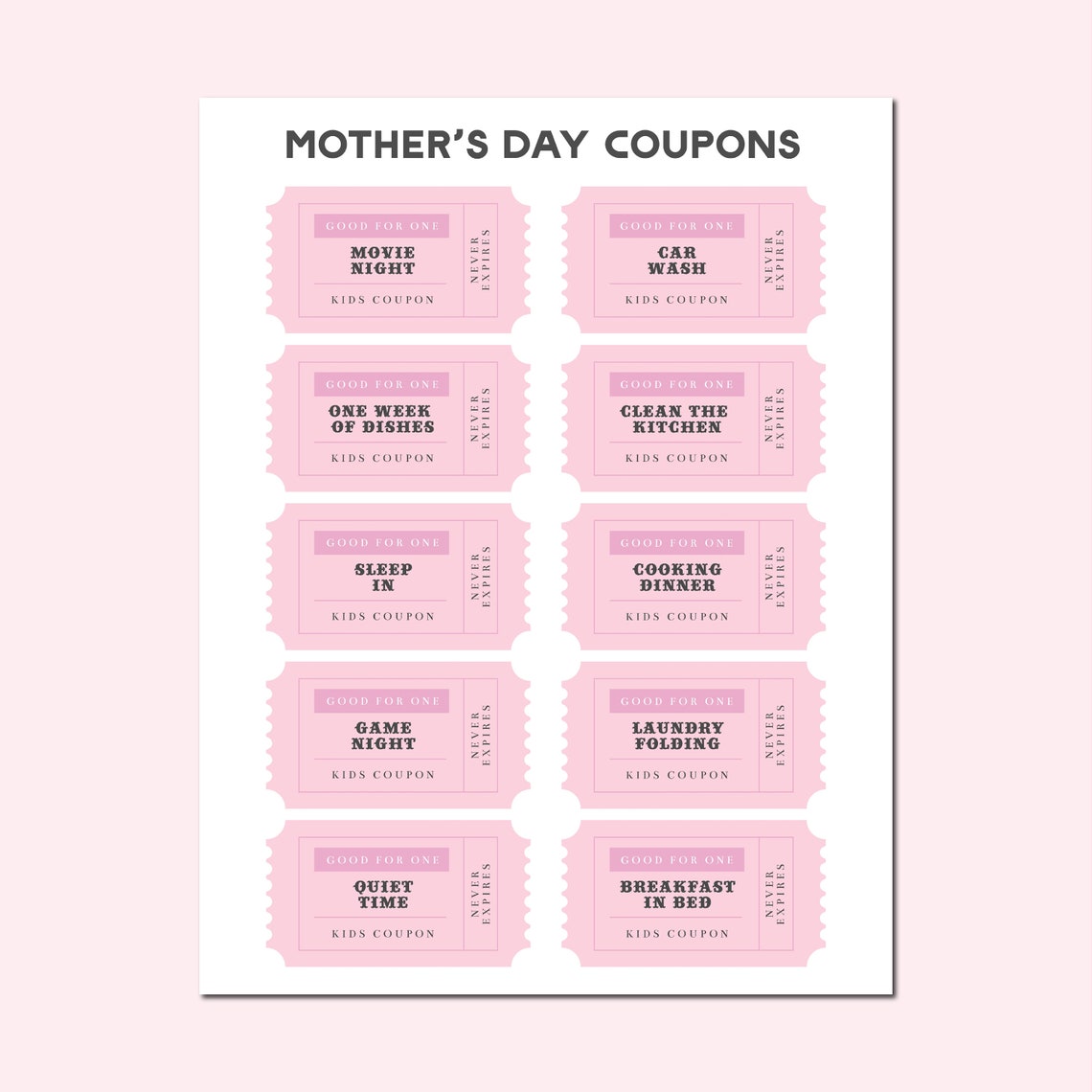 Mother's Day Coupon Birthday Coupon Book Template Kids Mothers Day ...